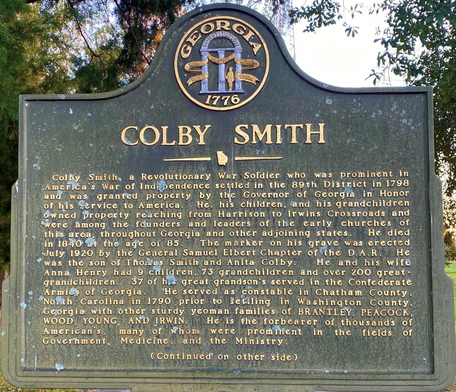 Colby Smith Historical Marker – Washington County Historical Society
